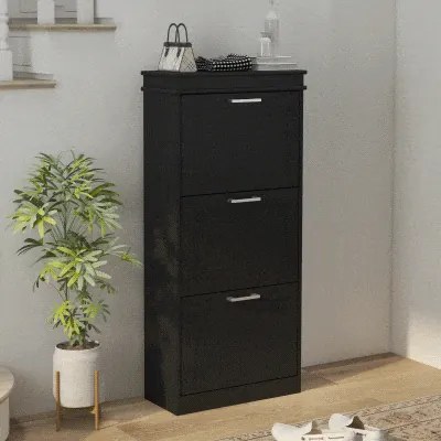 HOMCOM botník, botník se 3 sklápěcími dveřmi, 15 párů, nastavitelné police, 54 x 24 x 117,5 cm, černý