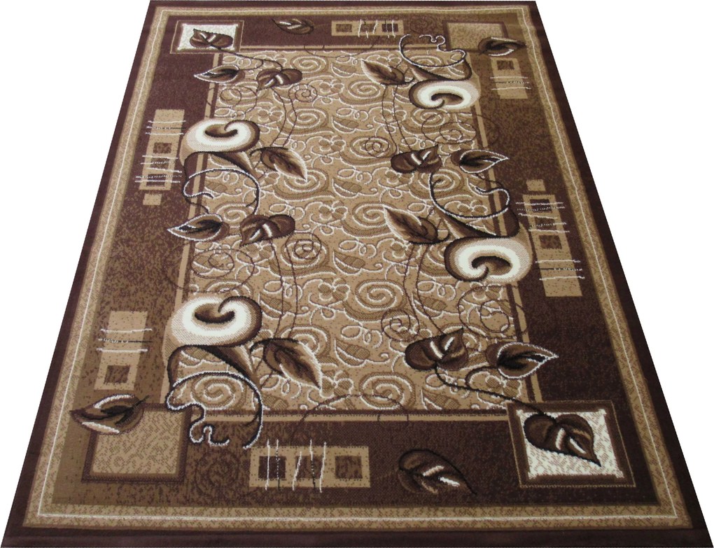 DY Hnědý koberec s květinovým vzorem Alfa 11 Rozměr: 40x60 cm