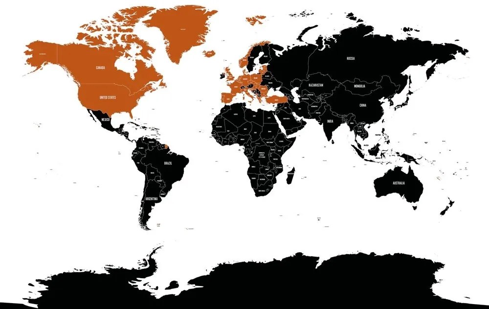 Tapeta moderní mapa s kontrastem - 225x150 cm