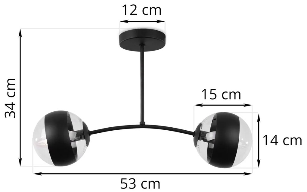 Stropní svítidlo Toledo, 2x černé/transparentní skleněné stínítko, B