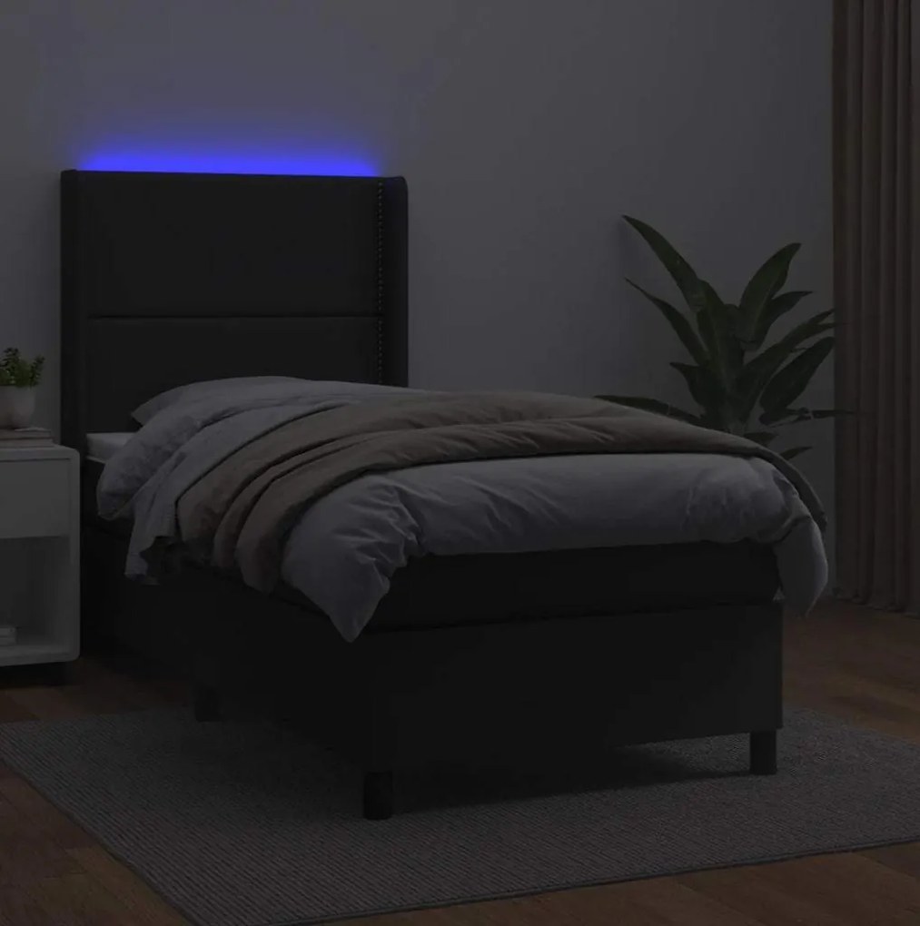 vidaXL Box spring postel s matrací a LED 90x200 cm umělá kůže [3139306] Barva: Černá