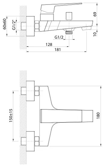 Aqualine - Vanová baterie RITMO lesklý chrom