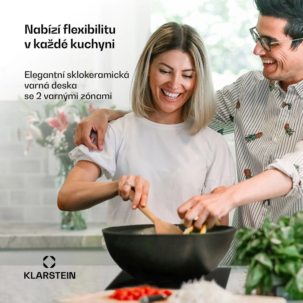 Klarstein EasyCook Domino, sklokeramická varná deska, 3000 W, otočný regulátor, černá