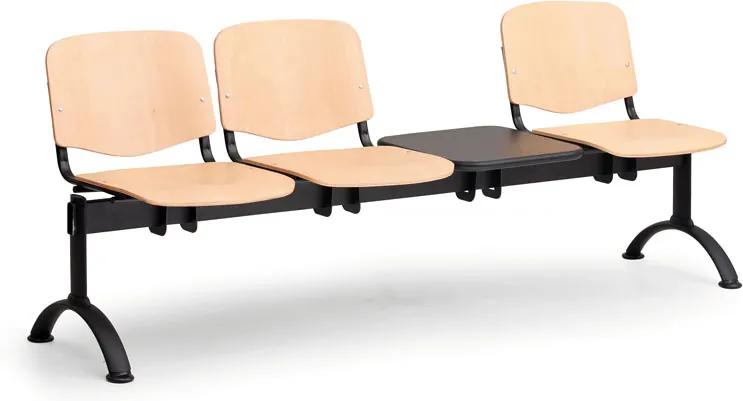 EUROSEAT Dřevěná lavice do čekáren ISO, 3-sedák + stolek, černé nohy