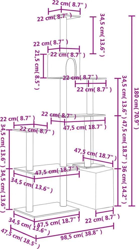 vidaXL Škrabadlo pro kočky se sisalovými sloupky 180 cm [171775] Barva: světle šedá