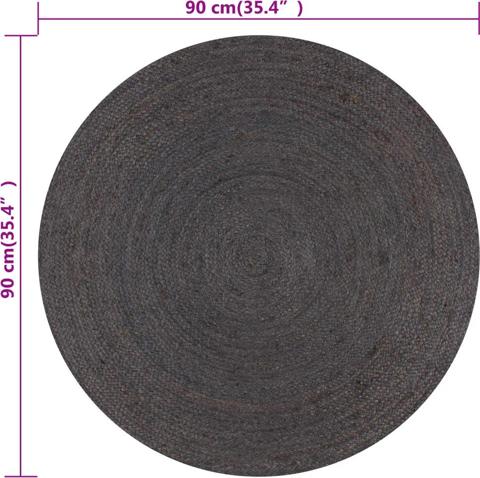 Ručně vyrobený koberec z juty kulatý 90 cm tmavě šedý 133665
