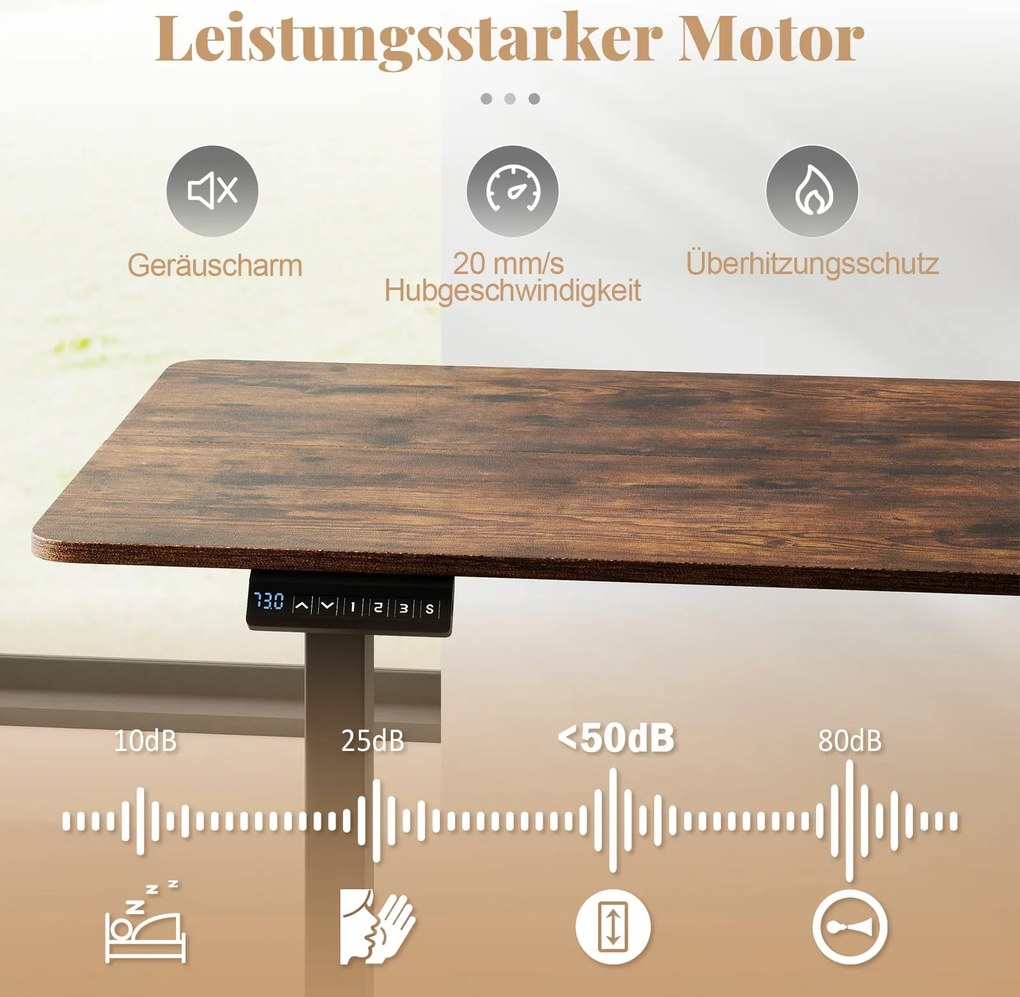 Costway Výškově nastavitelný stůl s háčky Elektrický stojící Rustikálně