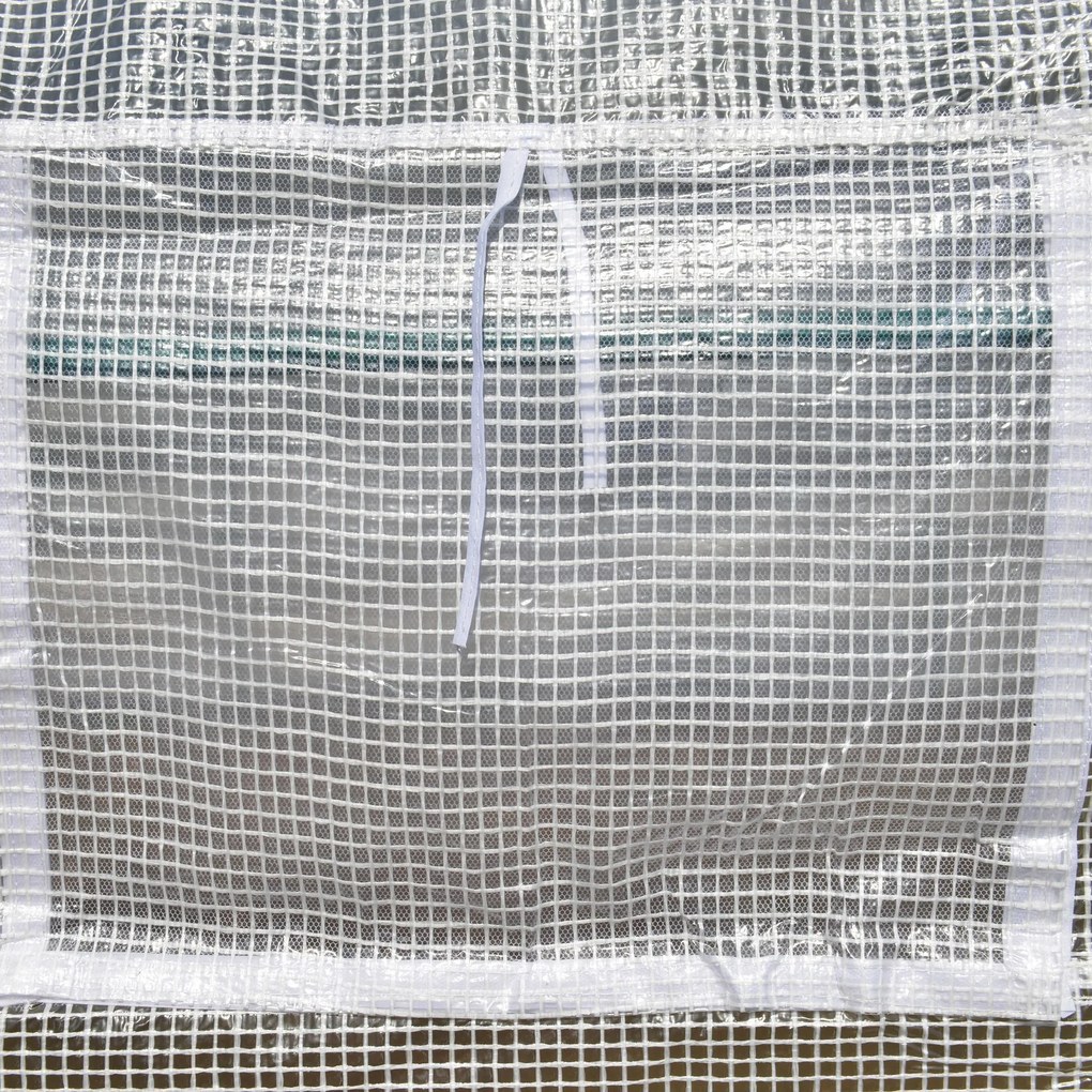 Zahradní skleník Outsunny 6x3x2 m tunelového typu pro pěstování zeleniny se 8 ventilovanými okny a roll-up zipovým vchodem - ocelový bílý