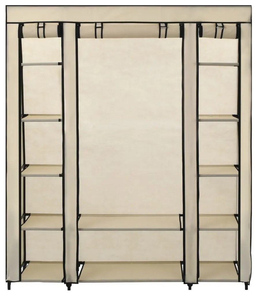 Šatní skříň s přihrádkami a tyčemi krémová 150x45x176 cm textil 282435