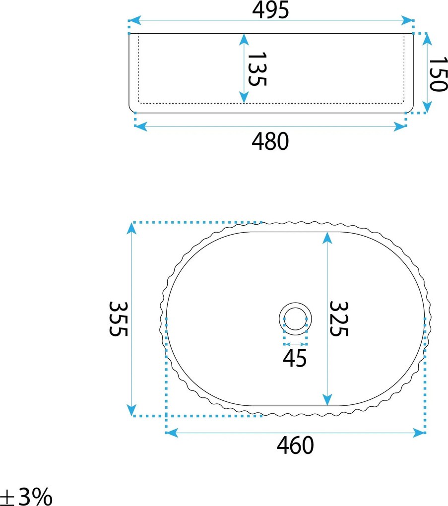 Umyvadlo na desku z kompozitního kamene REA Margaret Gio 49,5x35,5 béžová