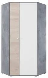 Rohová šatní skříň Omega-bílá/dub/beton