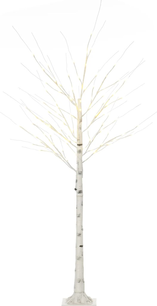 HOMCOM Umělý strom, umělá bříza, s LED osvětlením, teplá bílá, realistická bílá kůra, 22 x 180 cm