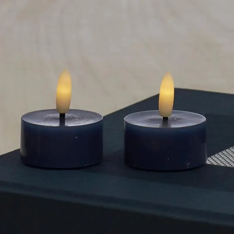 Sada LED čajové svíčky na baterie Sille Tealight, Ø 4,5 × 2,2 cm, hluboký oceán, z pravého vosku, balení 2 ks