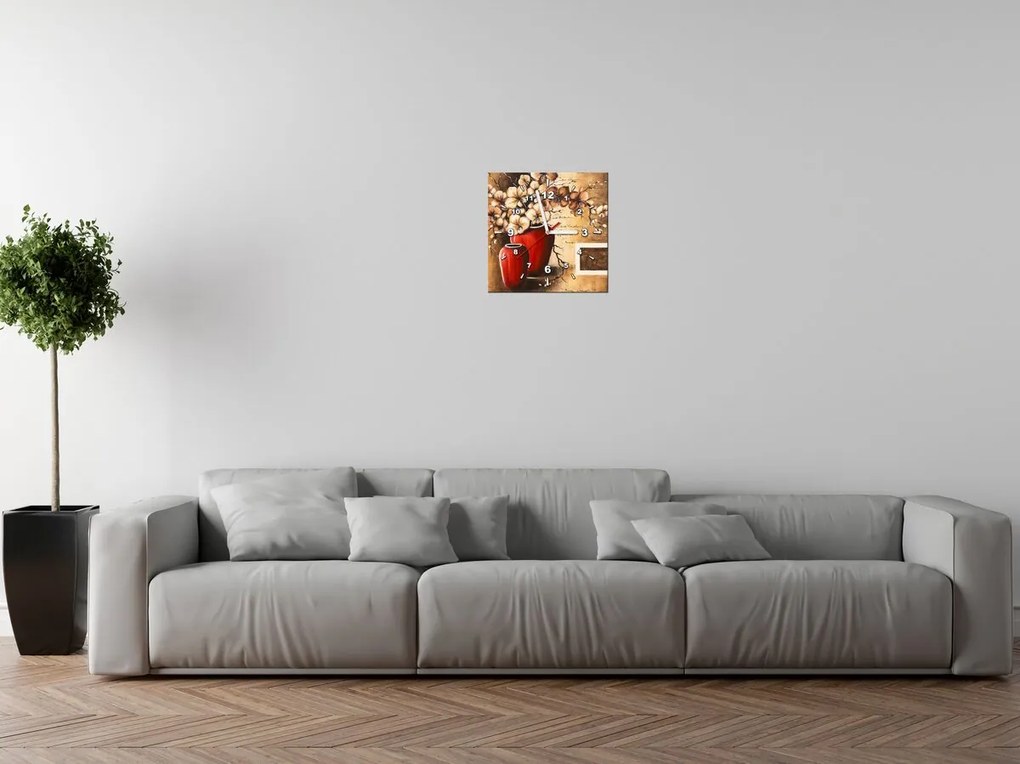 Gario Obraz s hodinami Orchideje v červené váze Rozměry: 30 x 30 cm