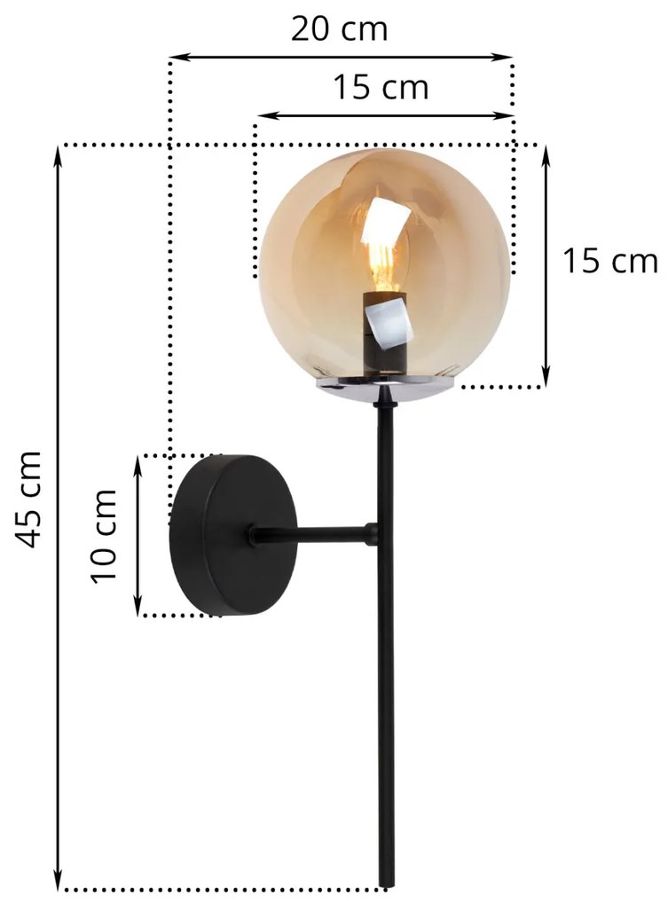 Nástěnné svítidlo Paris, 1x medové skleněné stínítko, B/CH