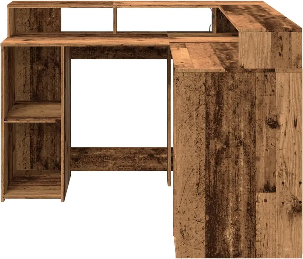 Psací stůl s LED světly old wood 130x130x91 cm kompozitní dřevo 3309454
