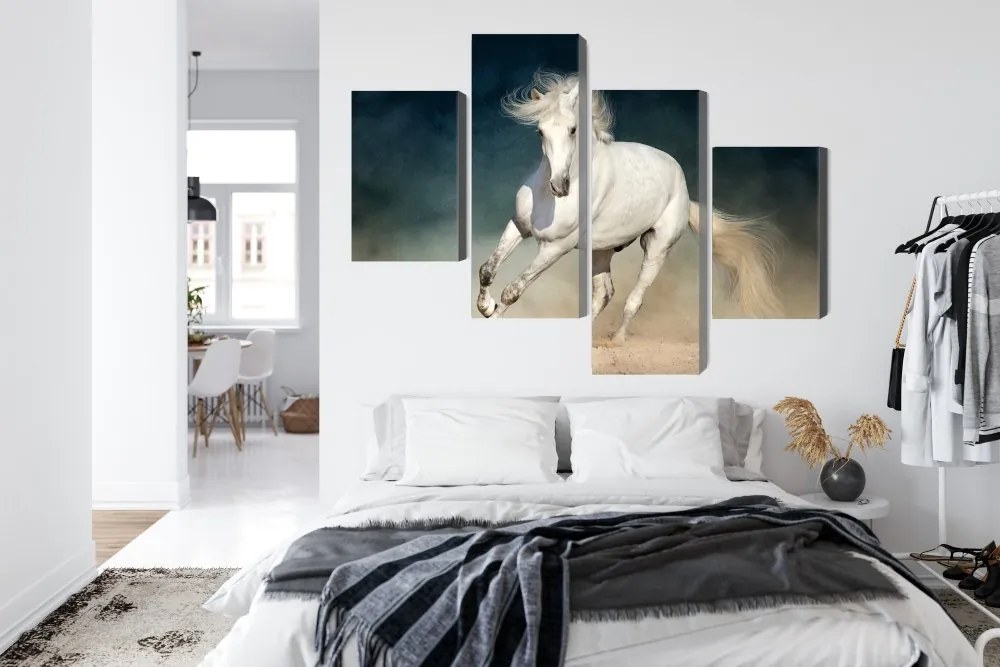 Vícedílný obraz Bílý Kůň Ve Cvalu Nedostatek Nedostatek Plátno Canvas 240x150