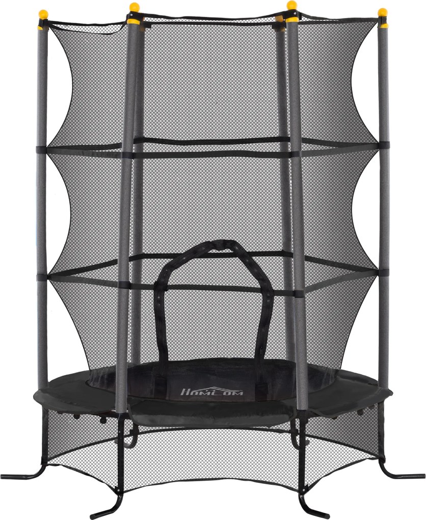 HOMCOM dětská trampolína Ø163 cm, trampolína s ochrannou sítí, kryt okrajů, zahradní trampolína pro děti 3-10 let, max. nosnost 50 kg, černá barva