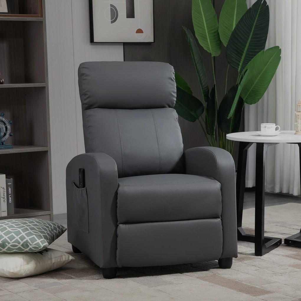 HOMCOM Relaxační křeslo, televizní křeslo s vibrační masáží, polohovací funkcí, 2 masážní body, dálkové ovládání, 68 x 88 x 98 cm Šedá