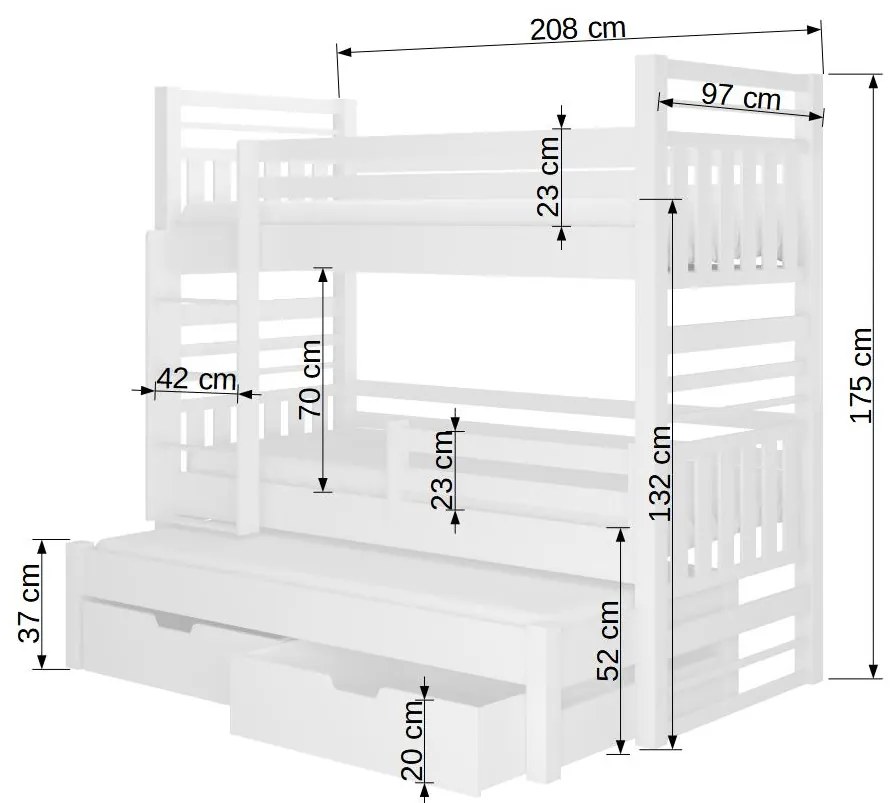 ADRK Rozkládací patrová postel HIPPO, CH-Hip-Bee-208+M-E1903, 200x90 cm s matrací, buk