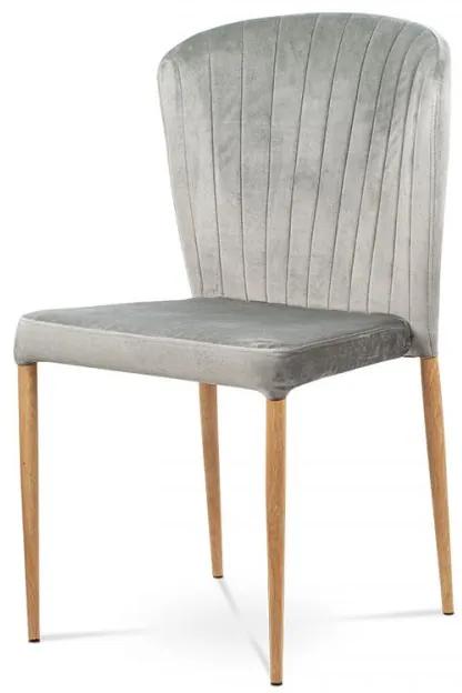 Jídelní židle JAVA — šedý samet, kov, dekor dub