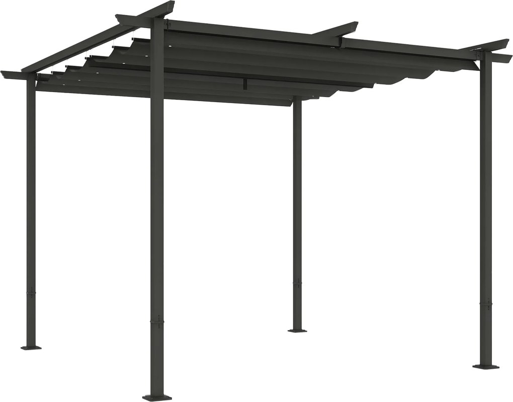 Outsunny Pergola 3x3m Zahradní Pavilon Terasový Kryt z Kovového Materiálu, Zahradní Pergola s Nastavitelnou Sluneční Clonou, UV Ochrana 30+ Samostatný