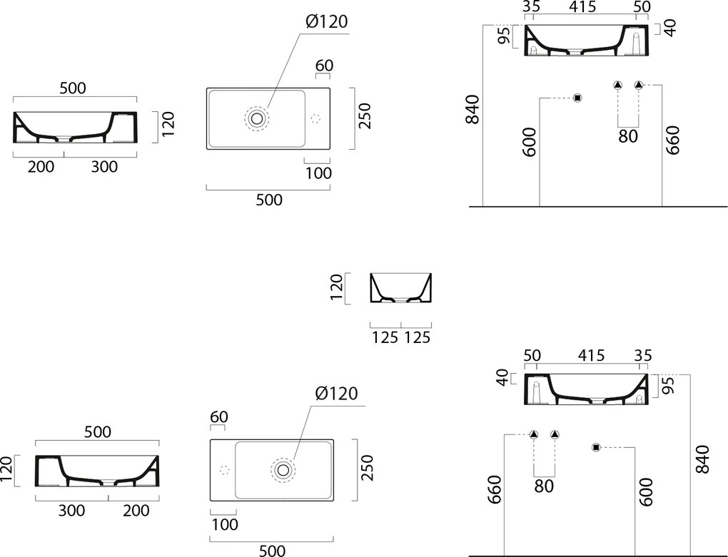 GSI Sapho, KUBE X keramické umyvadlo 50x25 cm, umyvadlová baterie vpravo, černá matná