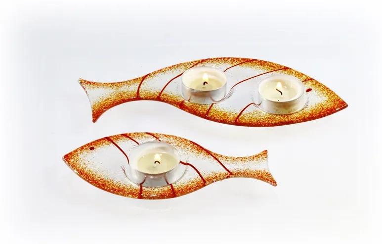 BDK-GLASS Skleněný svícínek rybička - FISH - oranžová Rozměr: 23x9cm