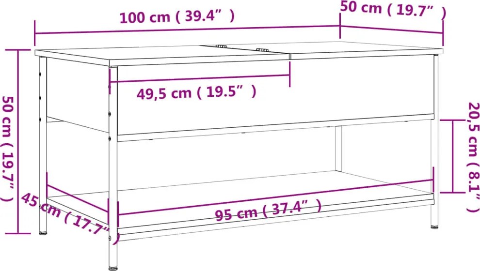 vidaXL Konferenční stolek 100x50x50 cm kompozitní dřevo a kov [845347] Barva: dub sonoma