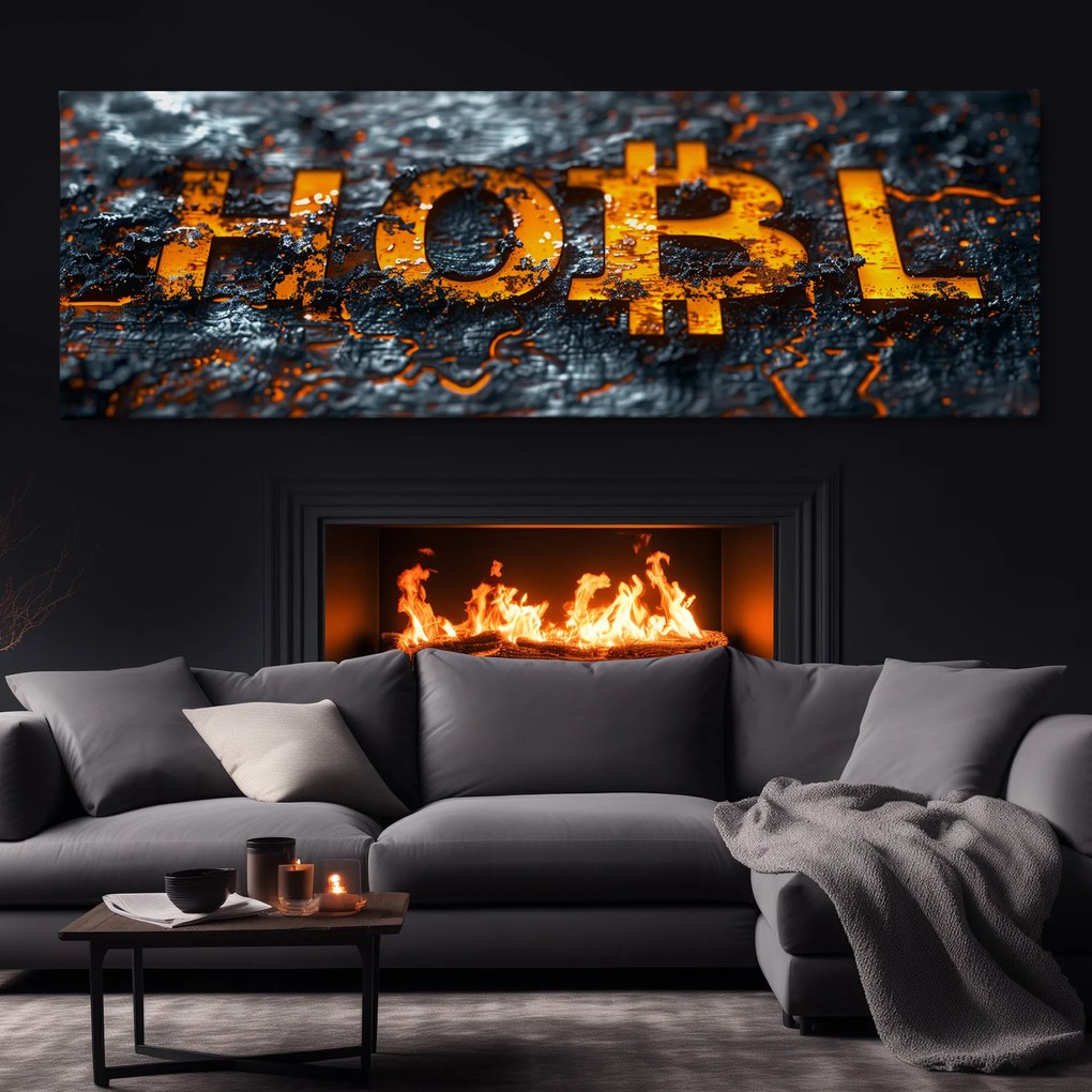 Obraz na plátně - Bitcoin HOBL HODL Lava FeelHappy.cz Velikost obrazu: 150 x 50 cm