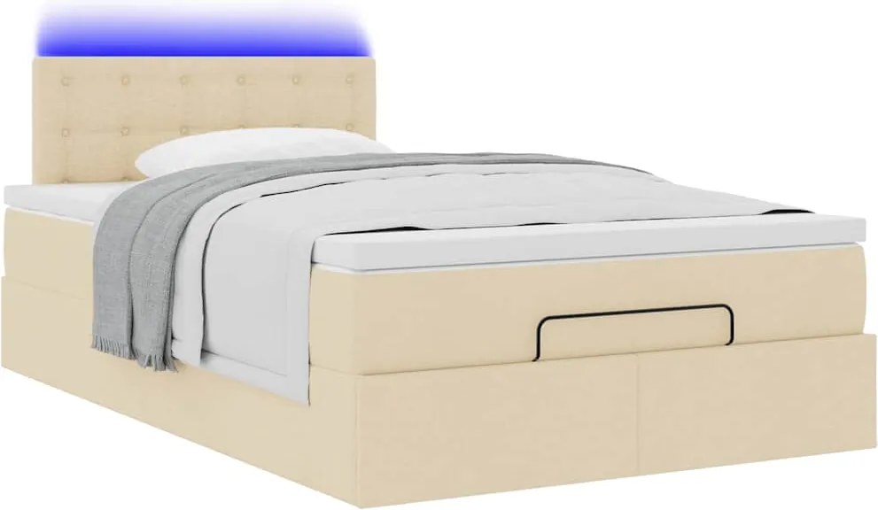Otomanská postel s matrací & LEDs krémová 120x190cm látka 3312462