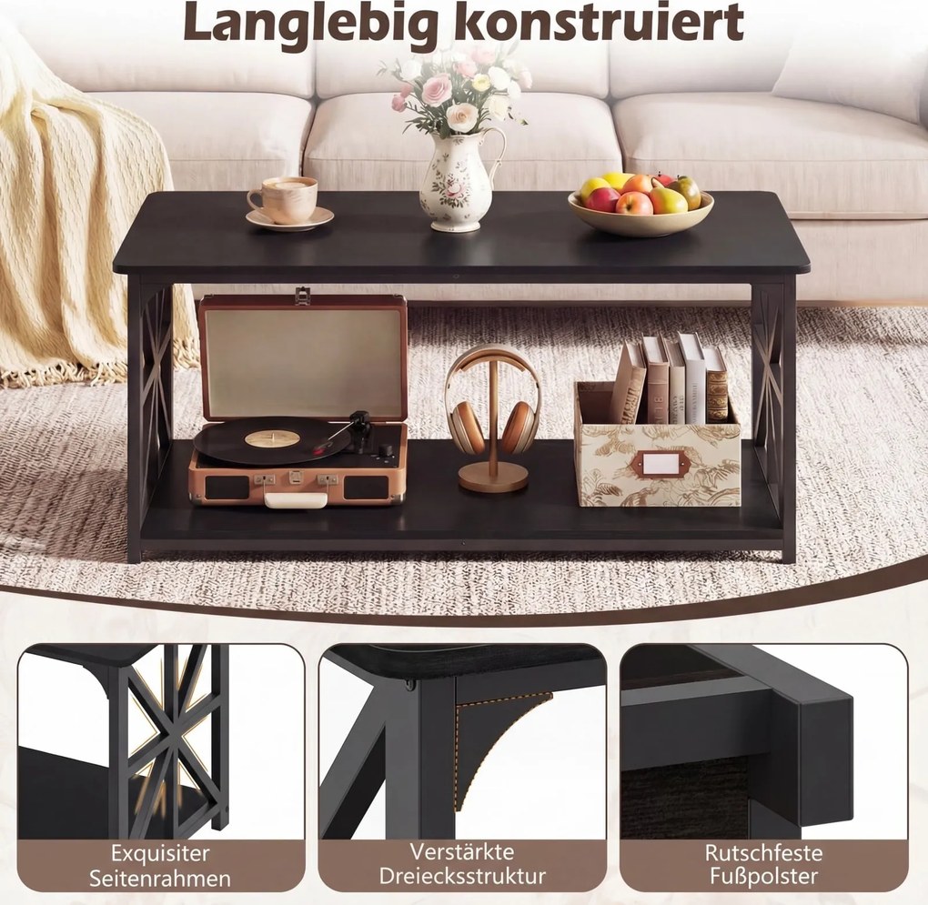 Costway Konferenční stolek Industrial Farmhouse s otevřeným úložištěm 2 Tier