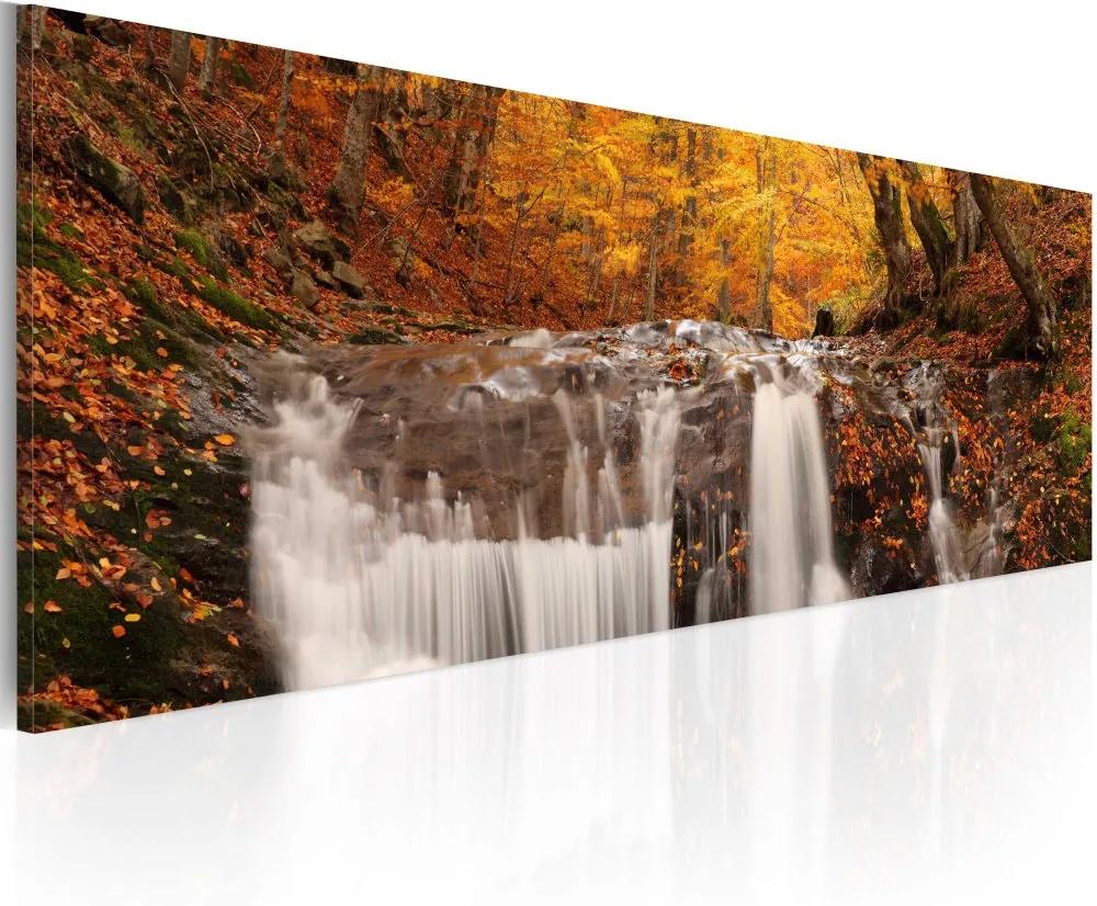 Obraz na plátně Bimago - Podzim a vodopád 120x40 cm