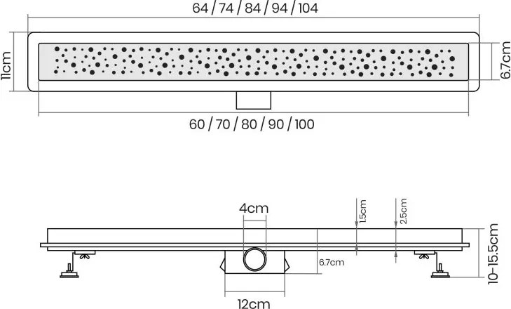 Aquamarin Sprchový podlahový žlab perforovaný, 90 cm