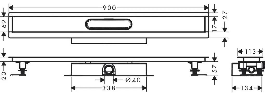 Hansgrohe uBox universal - Základní těleso odtokového žlabu pro sníženou instalaci 900 mm, úplná sada 56019180