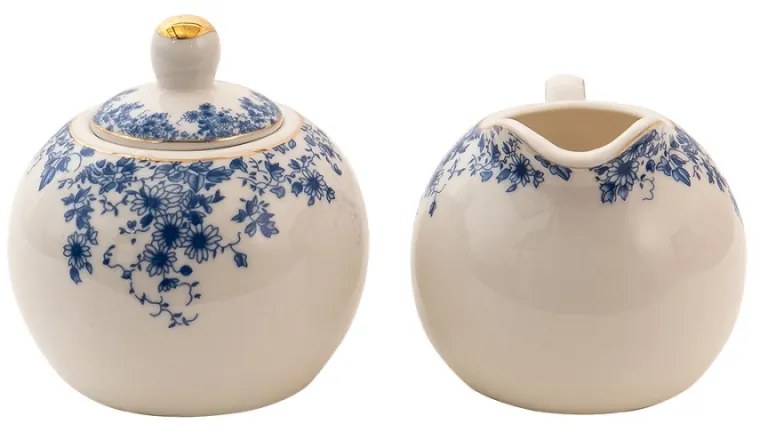Porcelánová cukřenka a mlékovka talíř s modrými květy Blue Flowers – 11x9x8 /  9x9 cm