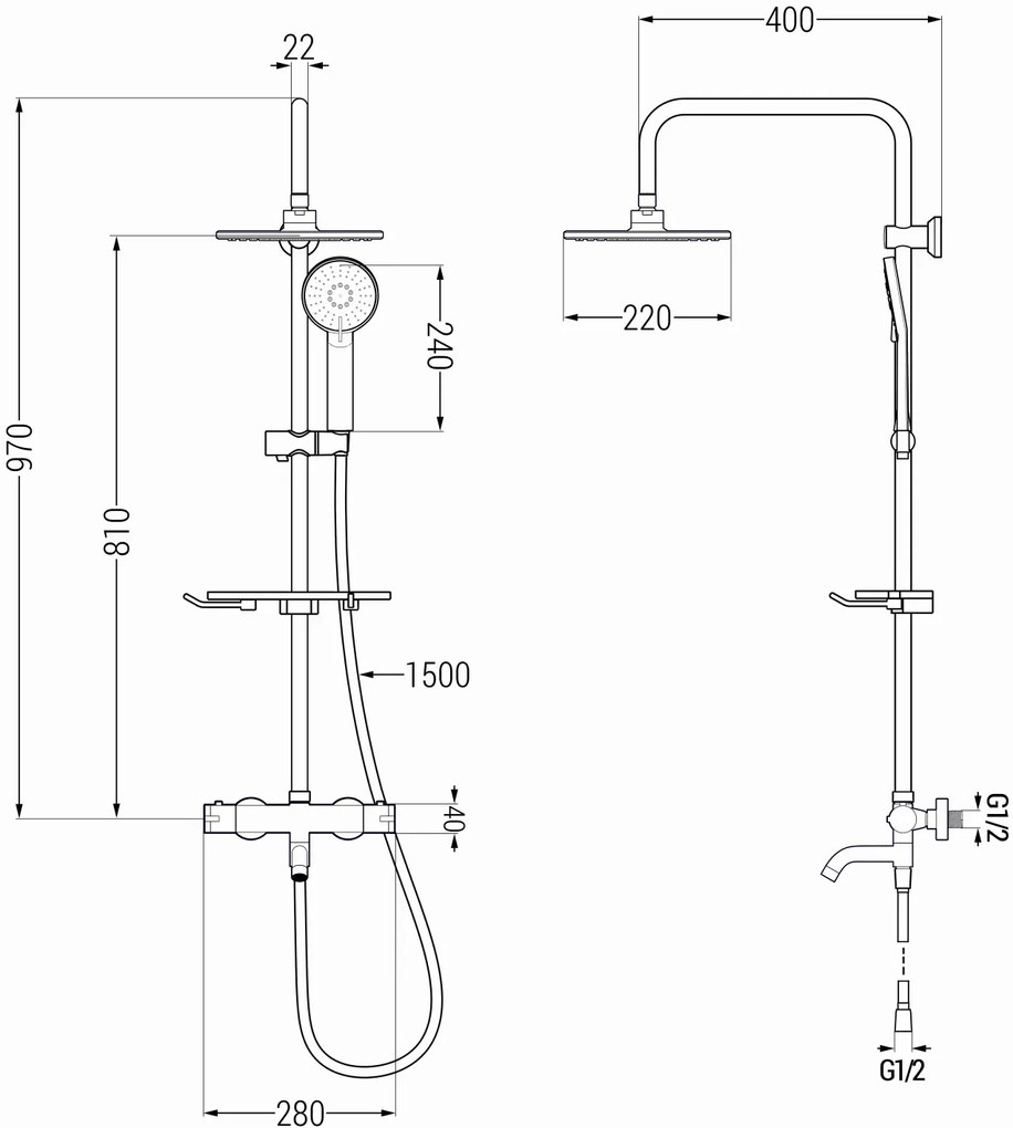 Mexen - KT40 sprchový set s termostatickou vanovou baterií Kai, zlatá, 779004093-50