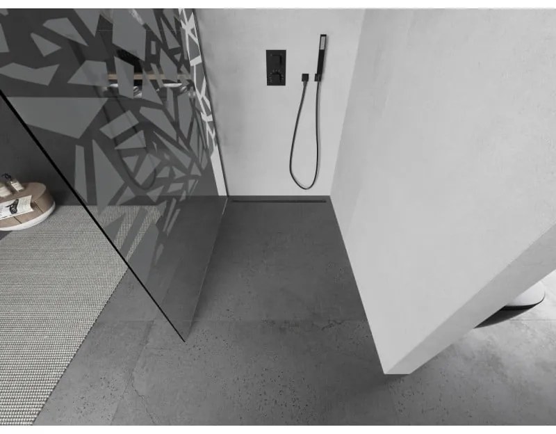 Mexen Kioto, sprchová zástěna Walk-In 110 x 200 cm, 8mm čiré sklo bílý vzor, grafitový profil, 800-110-101-95-85