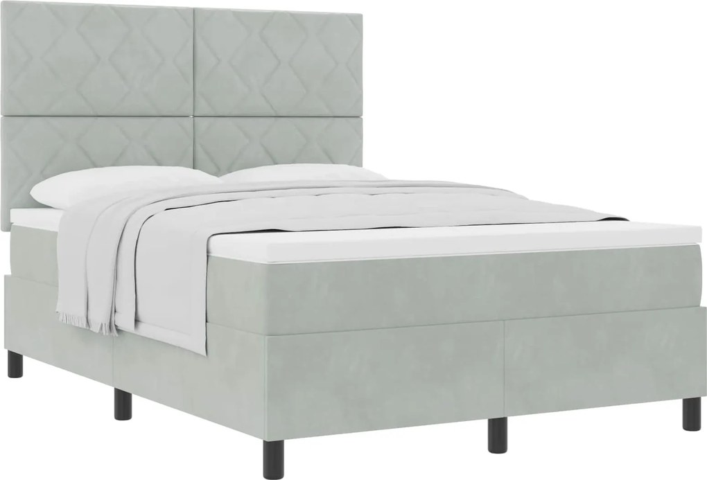 Postel s boxspringem s čelo Světle šedá 140 x 190 cm samet 3339896