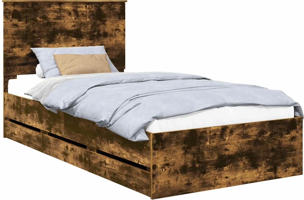 Rám postele s čelo Kouřový dub 100 x 200 cm Inženýrské dřevo 3411149