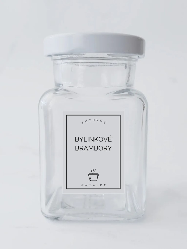 Samolepka na kořenky BYLINKOVÉ BRAMBORY průhledná 3 × 4 cm základní písmo