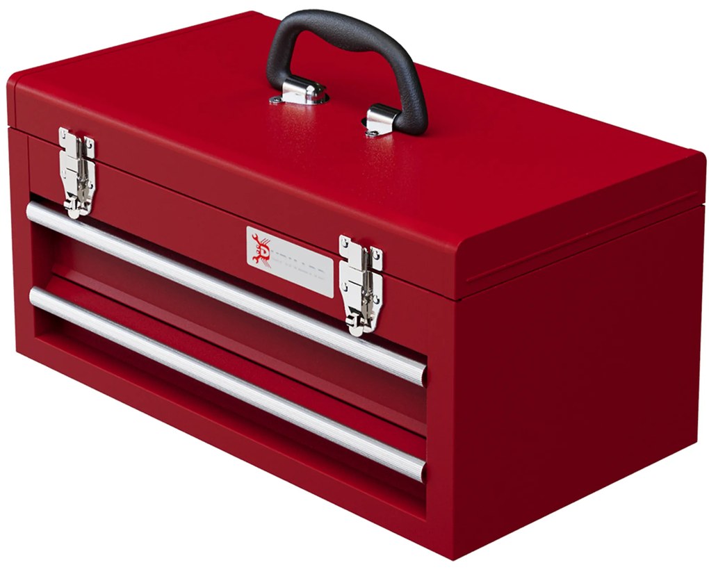 DURHAND box na nářadí prázdný 46x24x22cm se 2 zásuvkami a 2 zámky, horní přihrádka, rukojeť, ocelový box na nářadí v červené barvě | Aosom.de