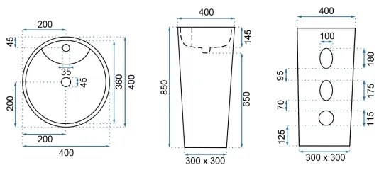REA-U5635 - Volně stojící umyvadlo BLANKA 85x40 cm keramika/lesklá bílá