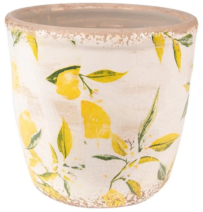Béžový keramický obal na květináč s citróny Rebekka S – 14x14 cm