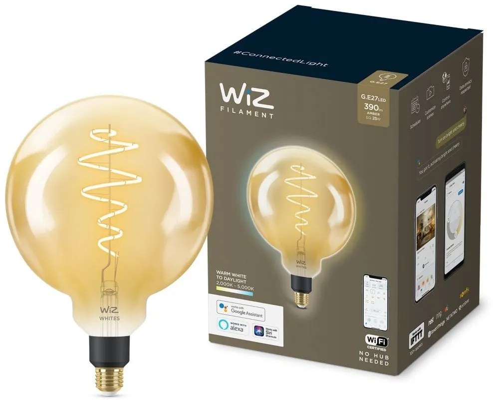 Wiz tunable white 8718699786830 inteligentní led designová žárovka e27 | 1x6,5w | 390lm | 2000-5000k - tvar globe, velká žárovka