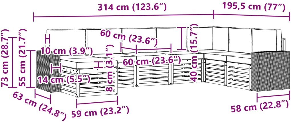 Venkovní pohovková souprava 8 ks Přirozená a Krémová 3384726