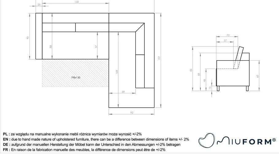 Tmavě šedá manšestrová rozkládací rohová pohovka (pravý roh) Lofty Lilly – Miuform