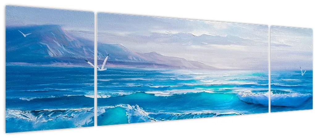Obraz - Olejomalba moře s racky (170x50 cm)
