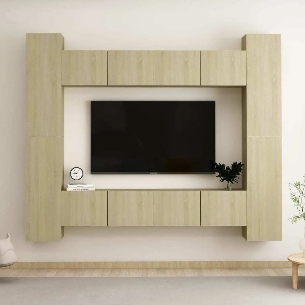 vidaXL 8dílný set TV skříněk dřevotříska [3078650] Barva: bílá s vysokým leskem