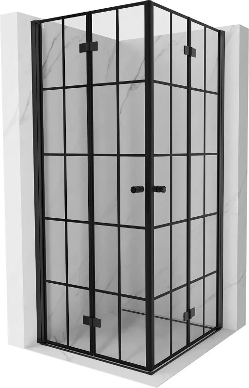 Mexen Mist-F Duo, skládací sprchový kout 100 x 100 cm, čiré sklo-černá mřížka, 8A6-100L-100P-70-77